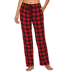 Ekouaer Womens 2 Pack Lounge Pants Comfy Pajama Pants Plaid Pajama Bottoms with Pockets Drawstring Pj Bottoms Pants