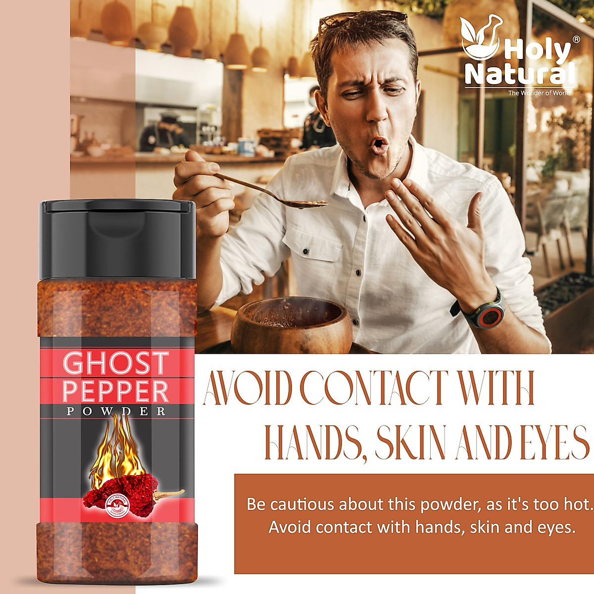 Ghost Pepper Powder (Bhut Jolokia Chili) - 3.5 oz/100 gm, 100% Pure, Smoked, Hottest & Spicy Chili Powder, Add Unique, Delicious, Complex and Smoky Flavor to Your Favorite Dishes