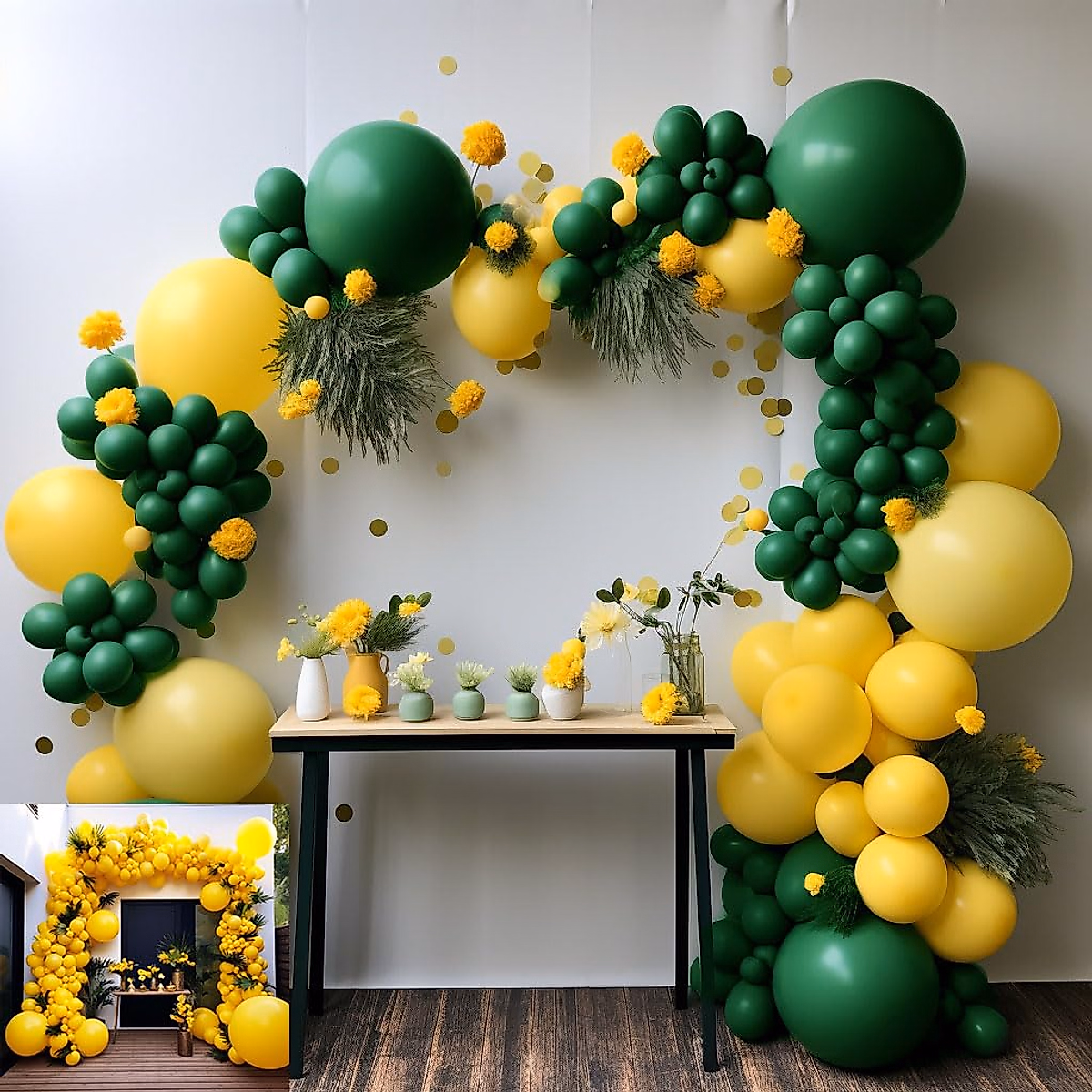 Green Yellow Balloon Garland Double Stuffed Balloons Different Sizes Latex matte Yellow Green Balloon Pastel Emerald Green Yellow Balloon Arch Kit for Birthday Baby Shower Wedding Sunflower Party Deco