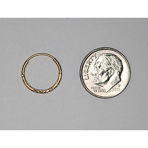 14K Yellow Gold Diamond Cut Continuous Endless Hoop Earrings, 0.47 inches, 12mm (1.25mm Tube)