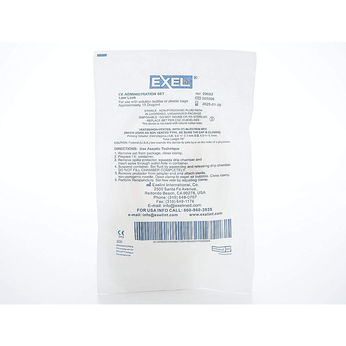 Exelint 29082 IV Administration Set, 15 Drops/mL, Luer-Lock, Y-Injection Site, 78" Tubing (50 Count)