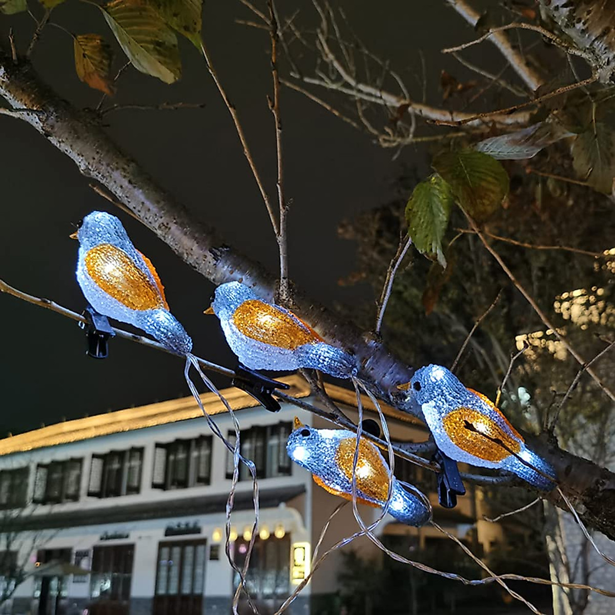 Bird String Lamp, Solar LED Fairy Lights Acrylic Solar Powered Bird String Light for Home Patio Yard Garden Decor(White and Yellow)