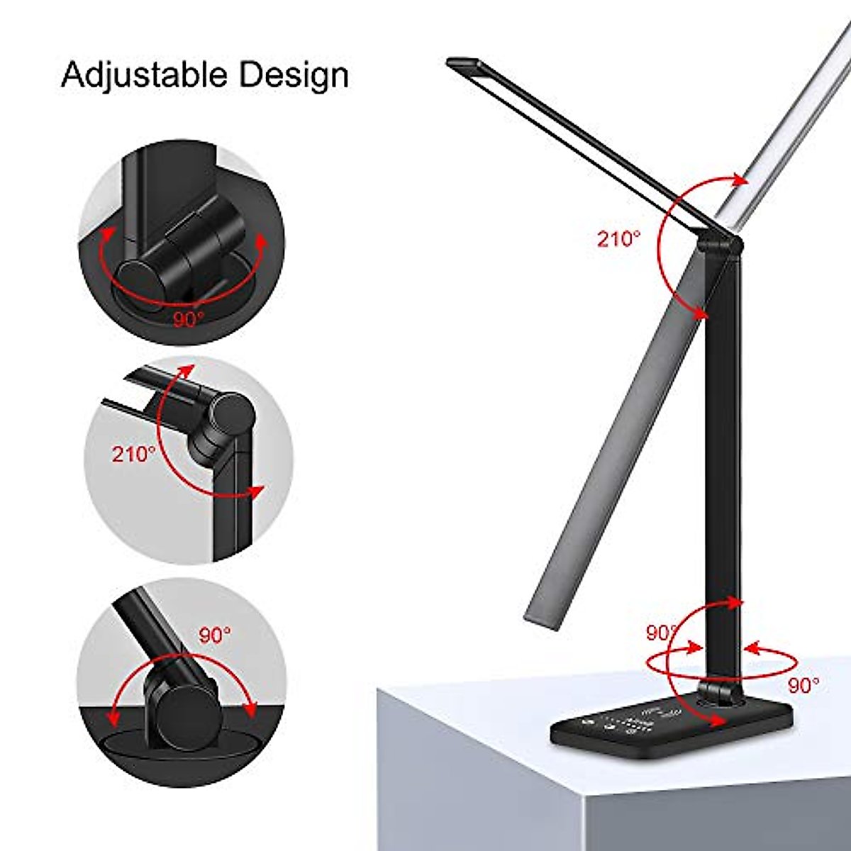AFROG Multifunctional LED Desk Lamp with 10W Fast Wireless Charger, USB Charging Port, 5 Lighting Modes,7 Brightness Levels, 40 min Timer, Night Light Function,Eye-Caring Office Lamp, 5000K,8W,Black