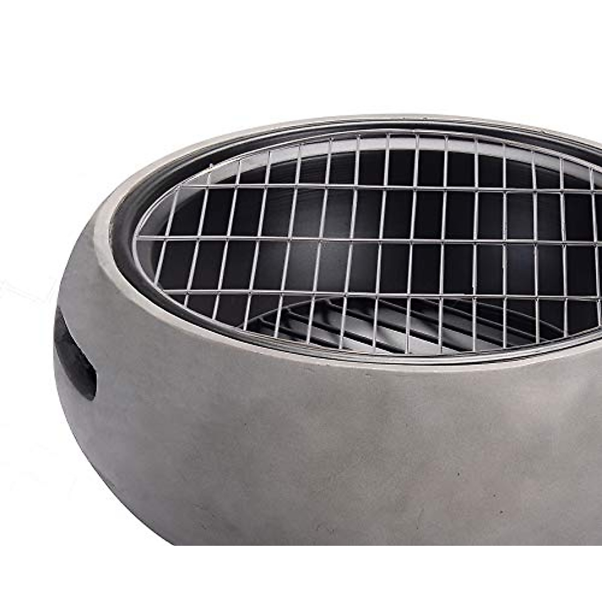 Teamson Home MGO Light Concrete Round Charcoal and Wood Burning Fire Pit for Outdoor Patio Garden Backyard with Spark Screen, Fireplace Poker, Grate, and BBQ Grill, Light Gray