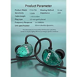 CCA CSA 1DD in Ear Earphone Wired Stereo Sport Earbuds Headphone Clear Sound Lightweight Comfort Wearing Earphone with 3.5mm Jack