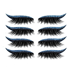 False Eyelashes Fake Mink Lashes 4 Pairs/Set Eyeliner Sticker Reusable Colorful Beauty Fashion Eyelid Line Sticker Eyelash Extension Kit Natural Eye Fake Lashes for Women's Make Up -Black