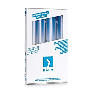 HALM Glass Straws - Climate Change Edition - 6 Reusable Drinking Straws With Engraved Icons 20cm (8 in) - World, Sun, Environment, Sustainability - Made in Germany - Dishwasher Safe - Eco-Friendly