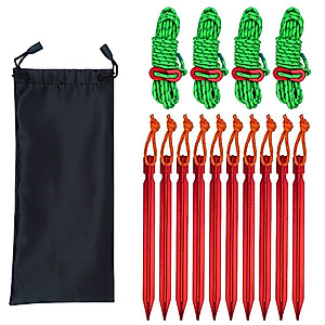 Outdoors Tent Stakes Pegs,SourceTon 10 Pack Tent Pegs Stakes and 4 Pack 4mm Reflective Guy Lines with Cord Adjustment & Pouch,Premium 7" Nail Spike Garden Stakes Camping Pegs for Pitching Camping Tent