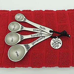 Amazing Woman Measuring Spoon Set, Decorative Gifts and Kitchen Accessories, Set of 4, Engraved Pewter and Silver Enamel, By Abbey & CA Gift