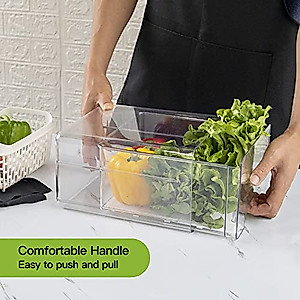 elabo Large Capacity Fruit Vegetable Storage Containers, Refrigerator Organizer Bins with Pull-out Drawer, Multifunctional Fridge Drawer Organizer, BPA-Free, Clear, with Removable Drain Tray