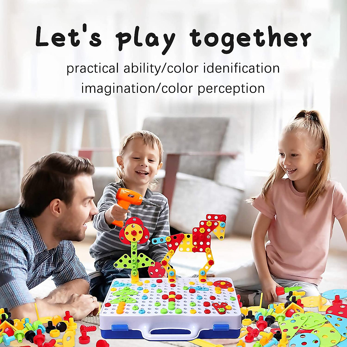 Haifeng 237 Pieces Creative Mosaic Toy Drill Puzzle Set for Kids, STEM Learning Educational Toys, Drill and Screwdriver Engineering Building Kit for Boys and Girls Ages 3 4 5 6 7 8 9 10 Year Old