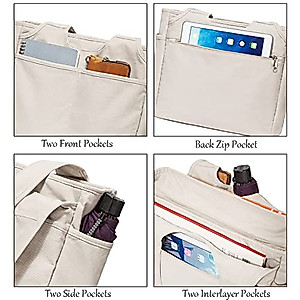 KYALOU Large Canvas Tote Bag for Women & Men, Casual Shoulder Bags with 13 Exterior & Interior Pockets for Work School Gym Beach Travel Shopping Grocery (Light Gray)