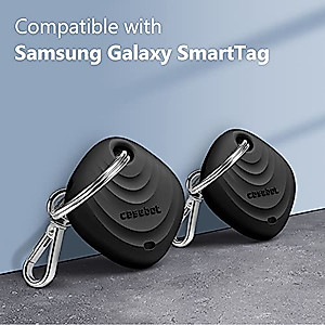 [2 Pack] Fintie Silicone Case for Samsung Galaxy SmartTag, Anti-Scratch Lightweight Soft Protective Sleeve Skin Cover with Carabiner Keychain, Black