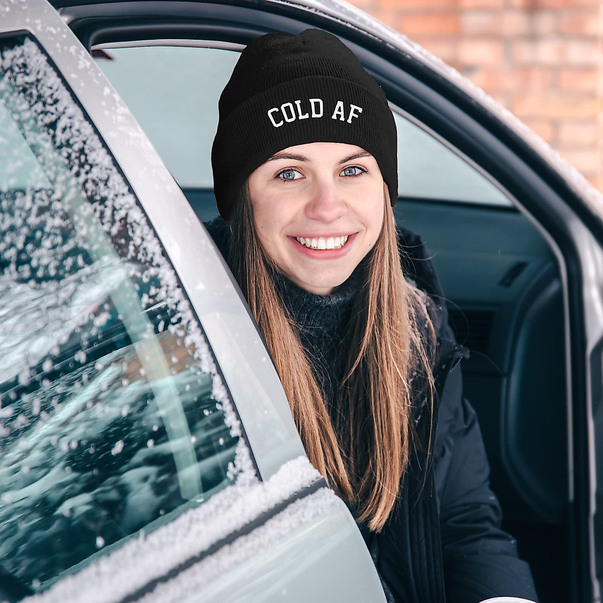 Winter Hat Beanie for Men Women Cold AF Funny Slouchy Knit Cuffed Beanie Skull Cap Hat Custom Unisex Warm Soft Headwear - Christmas Stocking Stuffers Gifts for Him Her Boys Mom Dad Wife Husband Black