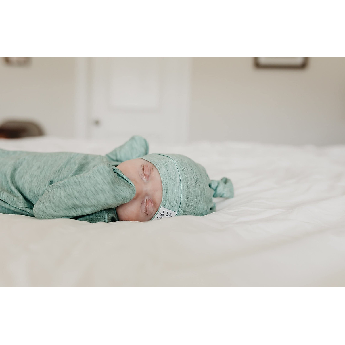 Copper Pearl Baby Beanie Hat Top Knot Stretchy Soft Emerson