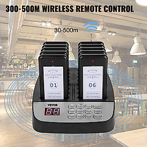 VEVOR F100 Restaurant Pager System 16 Pagers, Max 98 Beepers Wireless Calling System, Set with Vibration, Flashing and Buzzer for Church, Nurse,Hospital & Hotel