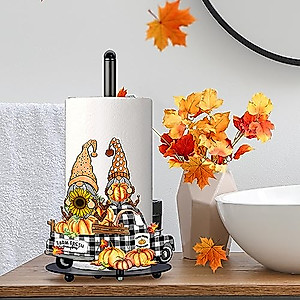 Fall Paper Towel Holder, Autumn Kitchen Decor, Farmhouse Fall Gnomes Kitchen Decor Accessories Paper Towel Holder Stand, Metal Fall Decorations for Home Bathroom, Large Towel Stand for Countertops