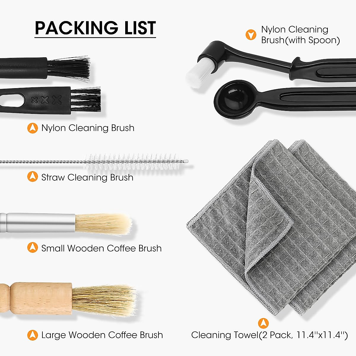 Aieve Coffee Cleaning Brush Set, 7 Pcs Espresso Coffee Brush Kit includes Cleaning Towel, Wooden Coffee Grinder Brush, Nylon Brush for Coffee Pot, Pasta Maker