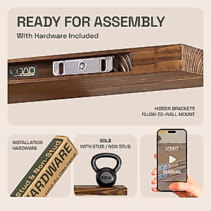 BAOBAB WORKSHOP Wood Floating Shelves 16 inch - Bathroom Shelves for Room Wall Mount - Wide Wooden Wall Shelves for Bedroom Kitchen Living Room - Walnut - 16D x 6.7W Inch, Set of 2