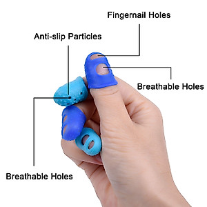 Wisdompro 16 Pcs Finger Tips, 4 Sizes Silicone Thimble Fingertip Grips Finger Protectors Pads Cover for Paper Sorting, Page Turning, Hand Sewing, Money Counting, Guitar Playing - Blue, Aqua