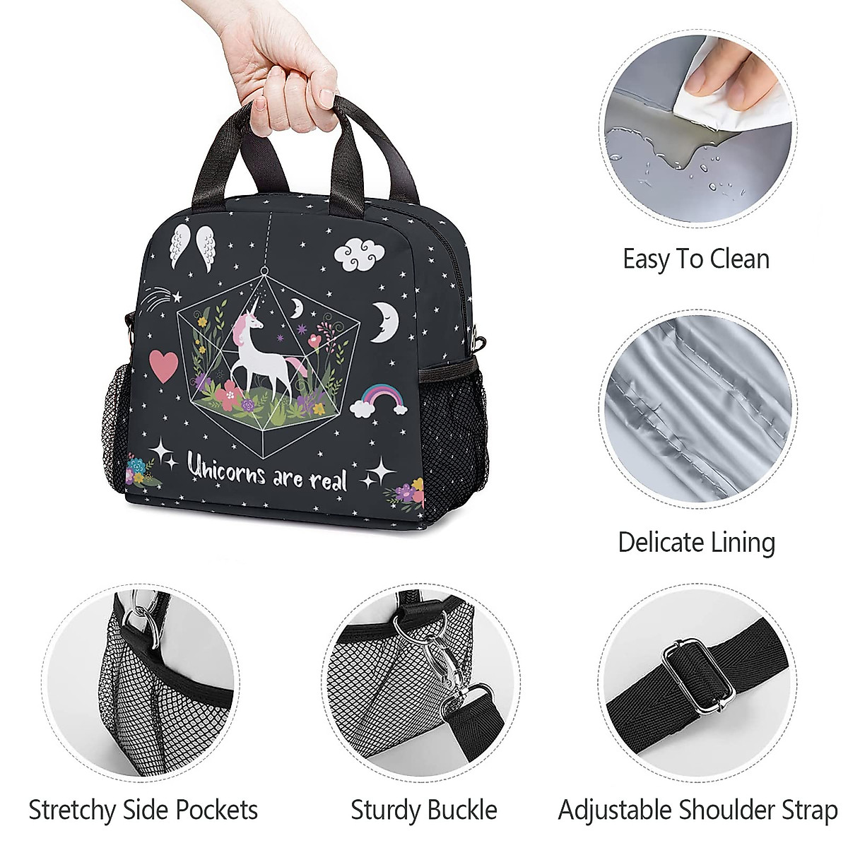 Unicorn Lunch Bag, Reusable Insulated Unicorn Lunch Box for Boys Girls, Portable Lunch Tote Bag with Shoulder Strap for Teens(Unicorn)