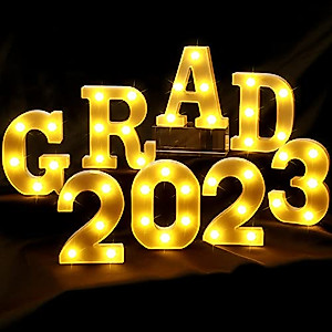 8 LED Marquee Letter Lights Grad 2023 Sign, Grad Light up Letter Numbers for Graduation Party Decorations, 2023 Graduation Decorations Party Supplies (White)