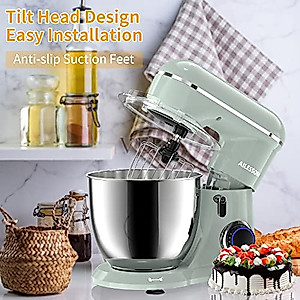 AILESSOM 3-IN-1 Electric Stand Mixer, 660W 10-Speed With Pulse Button, Attachments include 6.5QT Bowl, Dough Hook, Beater, Whisk for Most Home Cooks, Morandi Green