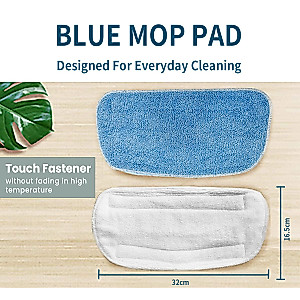 sandoo Steam Mop Pads, 4 Pack Household Washable Pads for SC1050 Steam Mop, Replacement Microfiber Mop Pads, with Touch Fastener, for Various Floors, 2 White and 2 Blue, SC0001