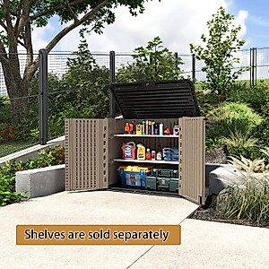 HOMSPARK Storage Shed Weather Resistance, Multi-Purpose Outdoor Storage Cabinet for Backyards and Patios, Horizontal Storage Shed for Lawnmower, Patio Accessories (Coffee, Large - 26 cu.ft)