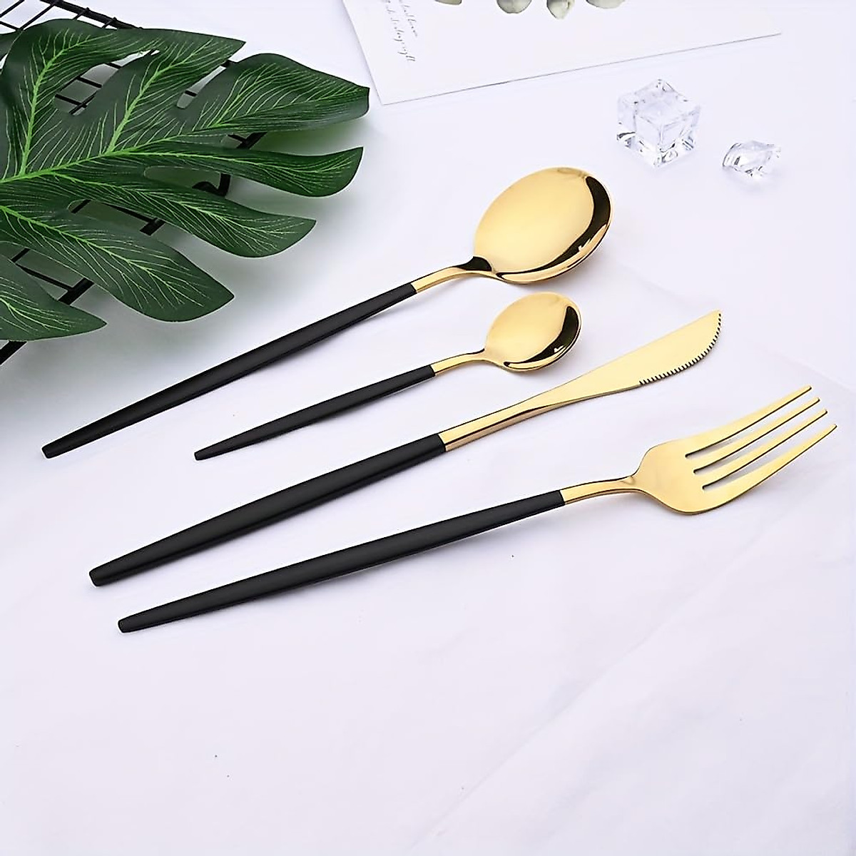 24pcs Stainless Steel Cutlery Set - Black Western Dinnerware Set - Flatware Set & Silverware Set - Kitchen Tools for Elegant Dining Experience