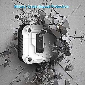 R-fun Airpods 3rd Generation Case with Automatic Secure Lock Clip, Hard Shell Full-Body Protective Airpods 3 Case 2021 for Women Men,Compatible with Apple Airpods 3rd Generation 2021,White