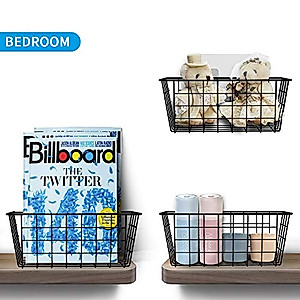 MaraFansie Hanging Kitchen Baskets Wire Storage Basket Adhesive Basket Over the Cabinet Door Organizer No Drilling, for Cabinet Pantry Organization and Kitchen, Bathroom, Storage, 2 Pack, Black