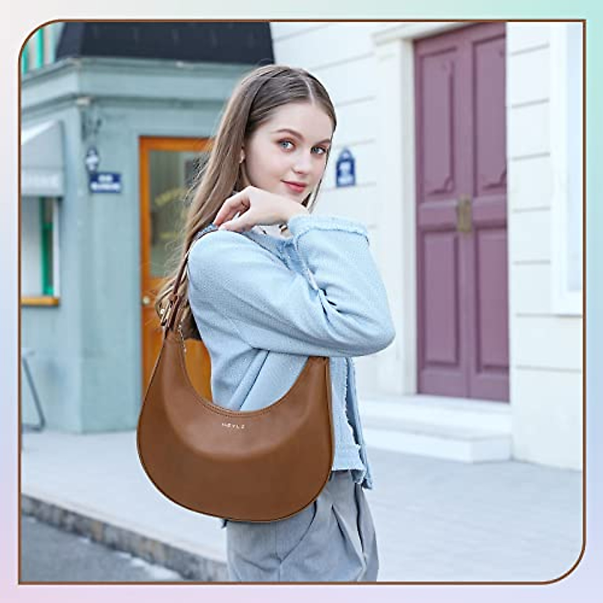 Keyli Shoulder Handbags for Women Waterproof Leather Small Clutch Purse Trendy Zipper Top Handle Bags Mini Purses Cute Tote Messenger Bags with Adjustable Strap Camel