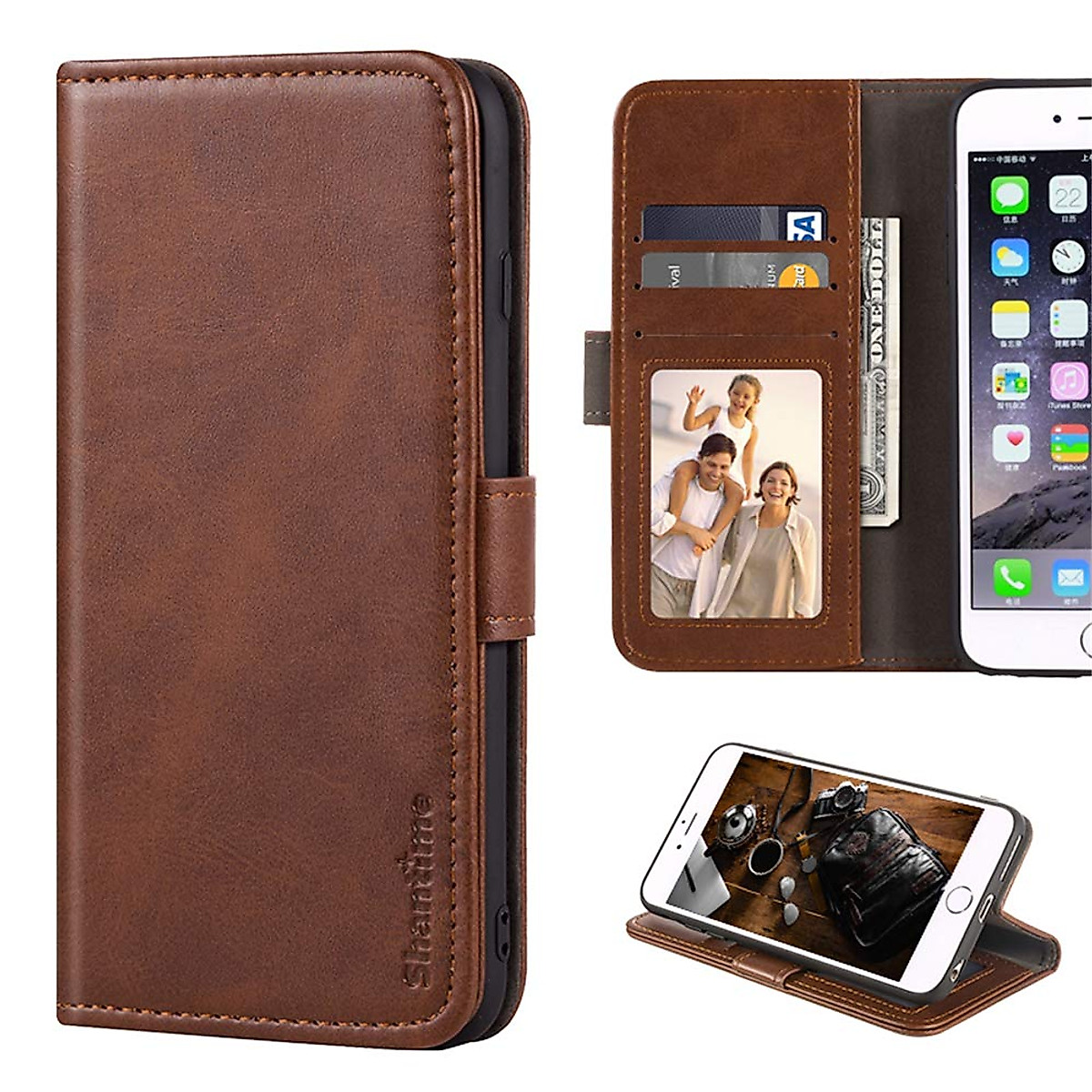Shantime Oppo Reno 6 Pro 5G Case, Leather Wallet Case with Cash & Card Slots Soft TPU Back Cover Magnet Flip Case for Oppo Reno 6 Pro 5G Brown