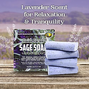 Amish Farms Natural Soap Bar, Exfoliating Sage, Lavender Scent, Made in USA - Vegan Face & Body Soap Scrub for Sensitive Skin - No Parabens or SLS Soap, Handmade Soap (4 Bars)