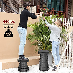 Upgraded Telescoping Stool Collapsible Stool with Seat Cushion & Bag, Retractable Folding Camping Stool for Adults Max Load 500lb More Sturdy Lightweight for Fishing Hiking Gardening (Black-s)