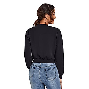 SweatyRocks Women's Casual Long Sleeve Solid Zip Up Coat Crop Bomber Jacket Black M