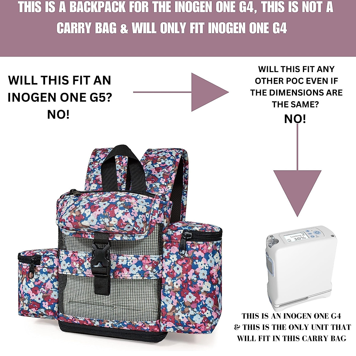 Backpack for Inogen One G4, Portable Oxygen Concentrator Backpack Compatible with Inogen One G4 & Accessories (Floral)