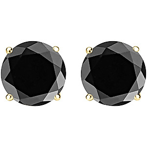 10 Carat Total Weight Black Diamond Solitaire Stud Earrings Pair 18K Yellow Gold Popular Premium Collection 4 Prong Push Back