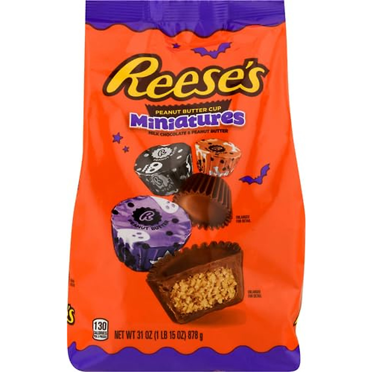 REESE'S Miniatures Milk Chocolate Peanut Butter Cups, Halloween Candy Bulk Bag, 31 oz