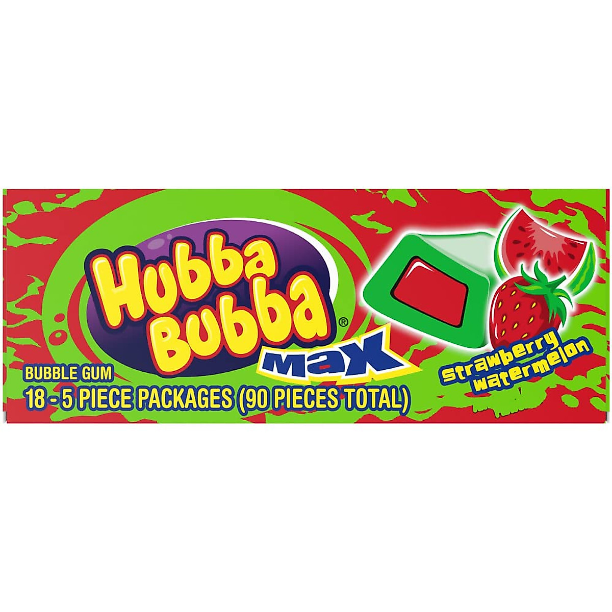 Hubba Bubba Gum (18 Pack) Max Bubble Gum Strawberry Watermelon Flavored Chewing Gum, 5 Piece