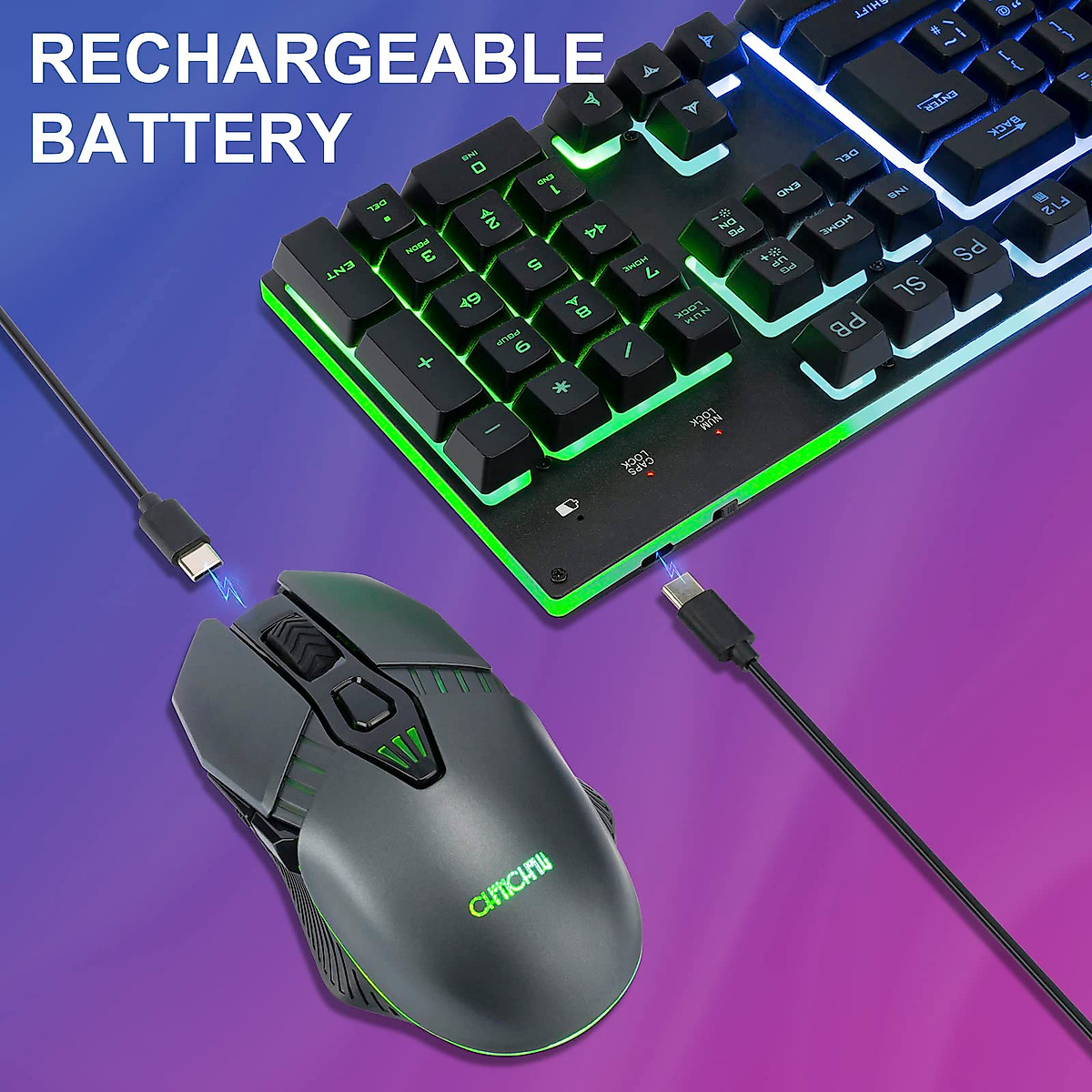 Gaming Wireless Keyboard and Mouse Combo Metal Surface Rechanrgeable Big Battery 2800mah Mechanical Feel LED Backlit Compatible with Xbox one PS5 Laptop Computer Gamer(2.4g)