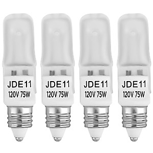 4-Pack JDE11 120V 75W Frosted Halogen JDE11 75W Bulb Warm White 75 Watt T4 E11 Bulb Frosted JD E11 T4 75W for Chandeliers, Pendants, Table Lamps, Cabinet Lighting, Mini-Candelabra Base T4 Bulb