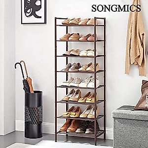 SONGMICS Shoe Rack 8 Tier Tall Shoe Storage Organizer, Sturdy Metal Narrow Shoe Rack Shelf for Closet Entry Small Space, Slim Shoe Stand Holder for 16-24 Pairs, Stackable Vertical Shoe Tower, Bronze