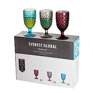 EVEREST GLOBAL Hobnail Beverage Glass Goblet set of 6, 13 oz Hobnail Drinking Glasses Perfect for Dinner Table Parties Bars and Weddings