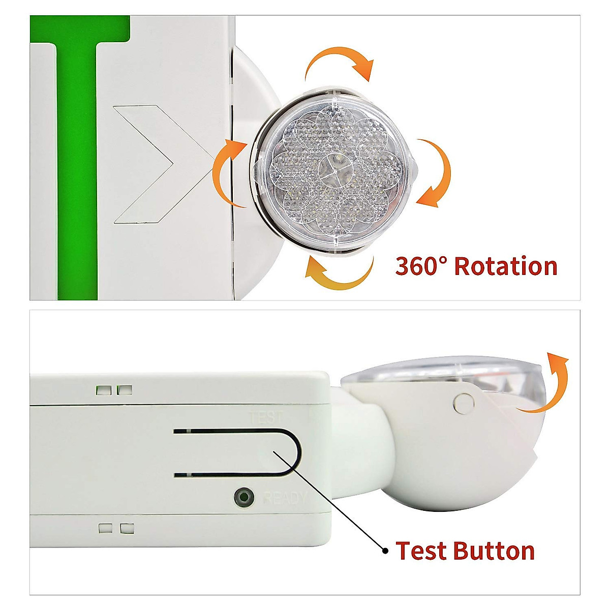 AKT LIGHTING LED Emergency Light & Exit Sign Combo, Green Exit Sign, UL Certified Emergency Exit Light, Adjustable Lamps with Back-up Battery for Business (Green, 6 Pack)
