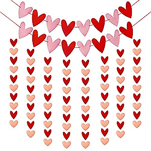Valentines Day Decor, Heart Garland Love Banner Happy Valentines Day Banner Red Pink Glittery Heart Valentines Decorations Hanging Rustic Valentine Décor for Home Decor for Mantle Fireplace Wall