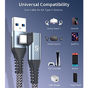 sweguard Link Cable 10 FT, VR Cable Compatible with Oculus Quest2/Pico 4 Accessories and PC/Steam VR, High Speed PC Data Transfer, USB 3.0 to USB C Cable for VR Headset