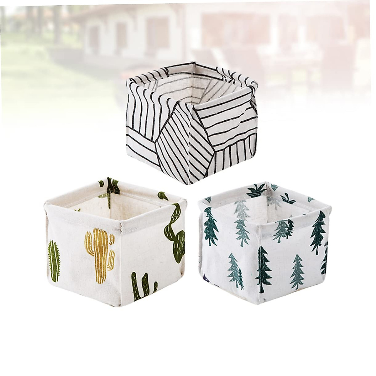 SOESFOUFU 3pcs Toy Storage Baskets Linen Storage Baskets Fabric Storage Cubes with Handles Makeup Storage Basket Cube Storage Bins Collapsible Basket Bins Cotton Linen Organizer Foldable