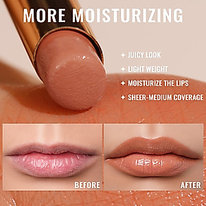 Oulac Orange Nude Shine Lipstick - Peach Moisturizing Lip Stick Glossy Tinted Lip Balm, Sheer Shine Juicy Finish, Lightweight and Hydrating Formula for Dry Lip Care, Vegan 2.2g/0.07oz (05)